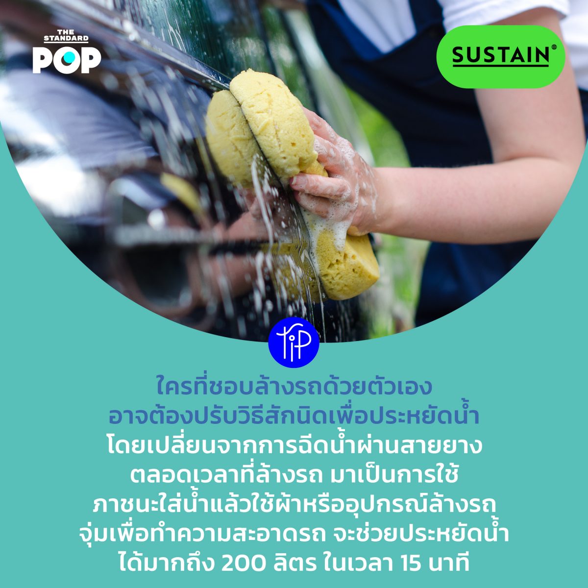 POP TIP: ใช้ภาชนะใส่น้ำในการล้างรถ จะช่วยประหยัดน้ำได้มากถึง 200 ลิตร